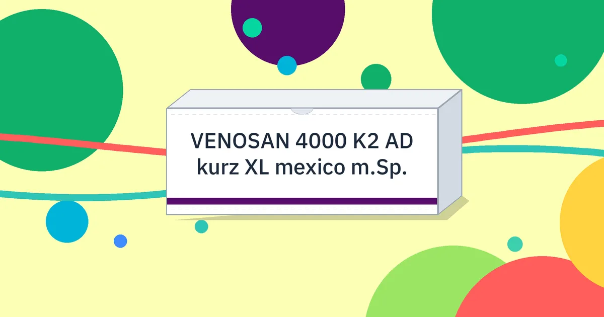 Symbolbild: Packung mit der Aufschrift VENOSAN 4000 K2 AD kurz XL mexico m.Sp. (PZN 14423922) – Verfügbarkeit und Bezug in Apotheken in Frankfurt am Main