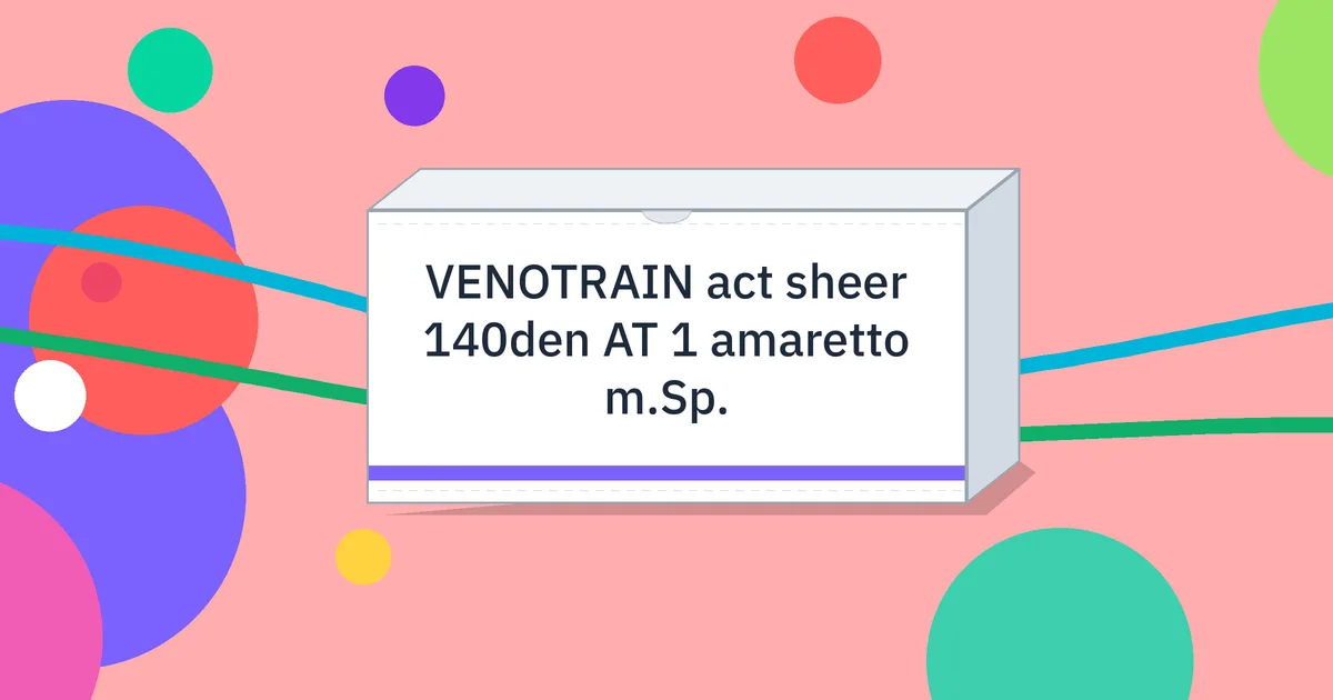 Symbolbild: Packung mit der Aufschrift VENOTRAIN act sheer 140den AT 1 amaretto m.Sp. (PZN 16207074) – Verfügbarkeit und Bezug in Apotheken in Frankfurt am Main