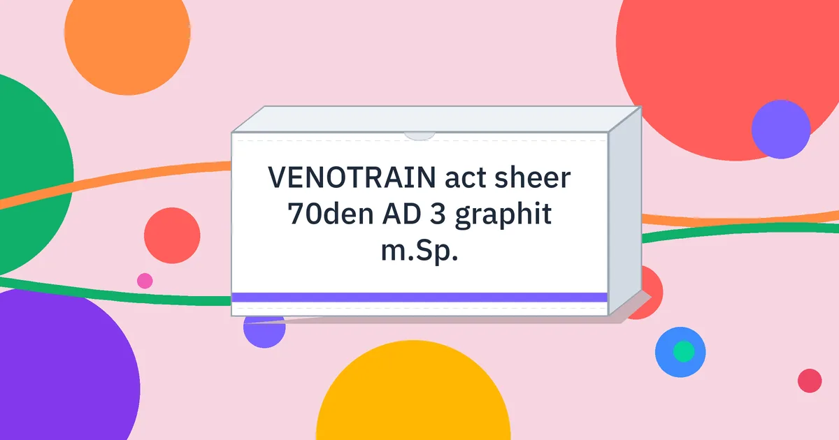 Symbolbild: Packung mit der Aufschrift VENOTRAIN act sheer 70den AD 3 graphit m.Sp. (PZN 16208814) – Verfügbarkeit und Bezug in Apotheken in Frankfurt am Main
