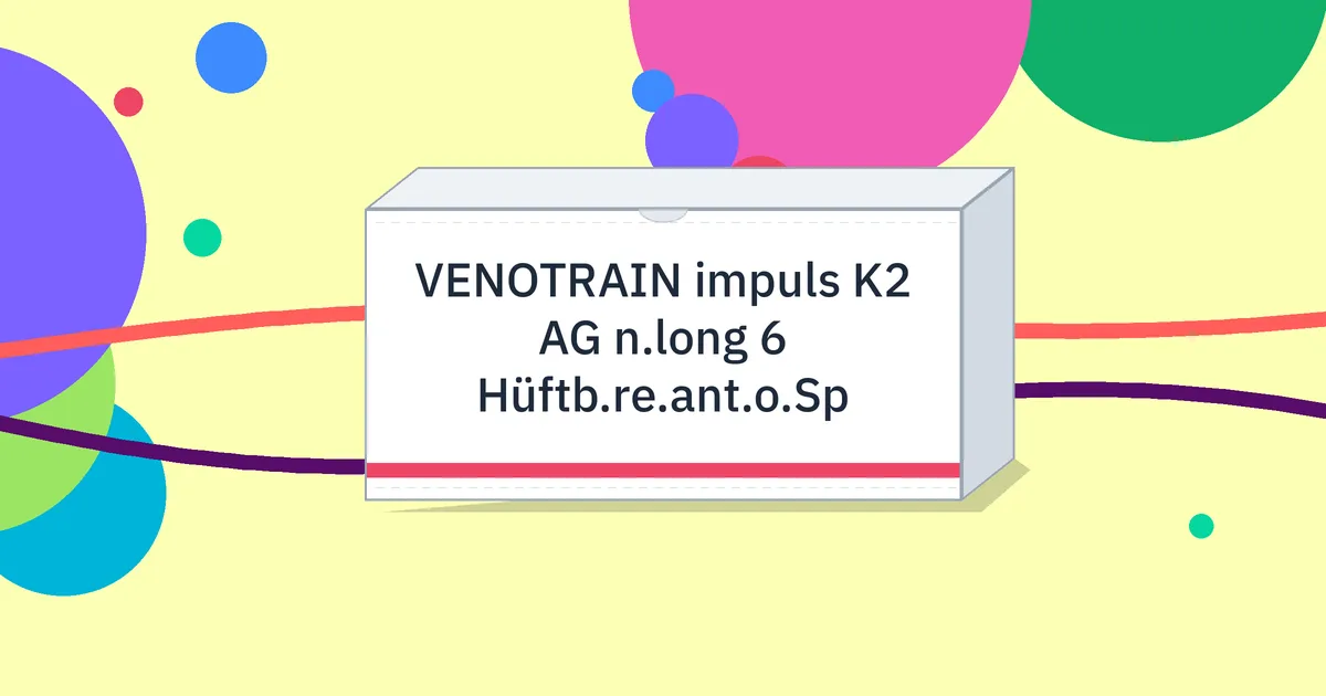 Symbolbild: Packung mit der Aufschrift VENOTRAIN impuls K2 AG n.long 6 Hüftb.re.ant.o.Sp (PZN 15217366) – Verfügbarkeit und Bezug in Apotheken in Frankfurt am Main