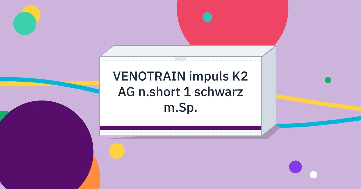Symbolbild: Packung mit der Aufschrift VENOTRAIN impuls K2 AG n.short 1 schwarz m.Sp. (PZN 00493735) – Verfügbarkeit und Bezug in Apotheken in Frankfurt am Main