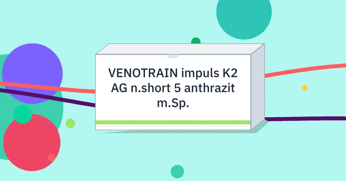 Symbolbild: Packung mit der Aufschrift VENOTRAIN impuls K2 AG n.short 5 anthrazit m.Sp. (PZN 15212297) – Verfügbarkeit und Bezug in Apotheken in Frankfurt am Main