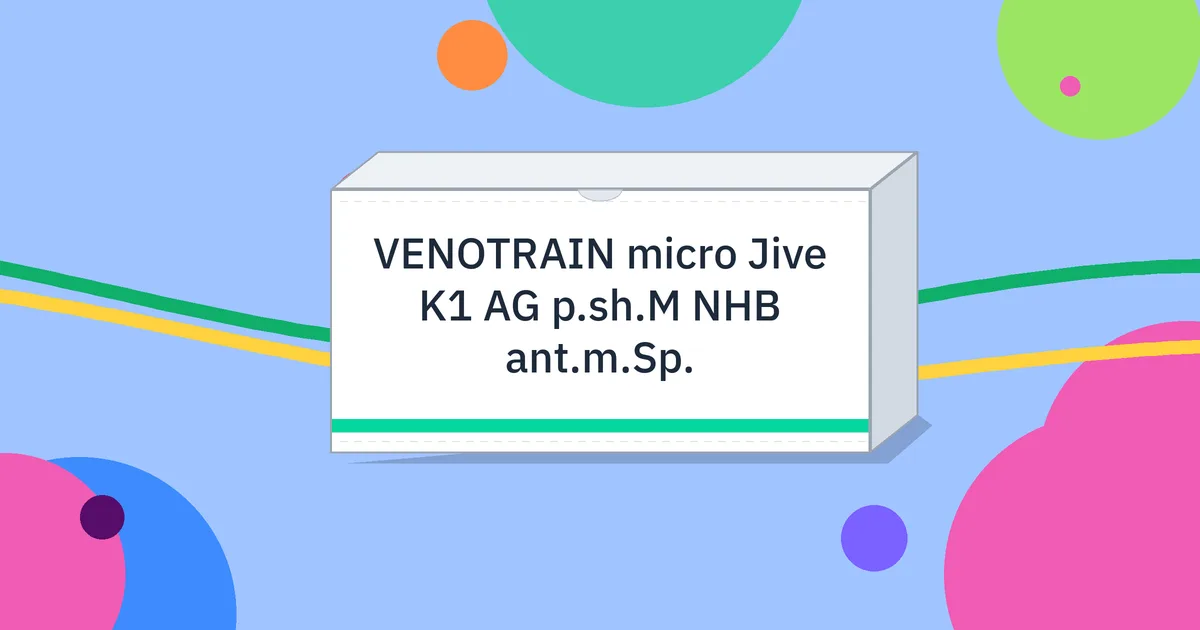 Symbolbild: Packung mit der Aufschrift VENOTRAIN micro Jive K1 AG p.sh.M NHB ant.m.Sp. (PZN 17766551) – Verfügbarkeit und Bezug in Apotheken in Frankfurt am Main