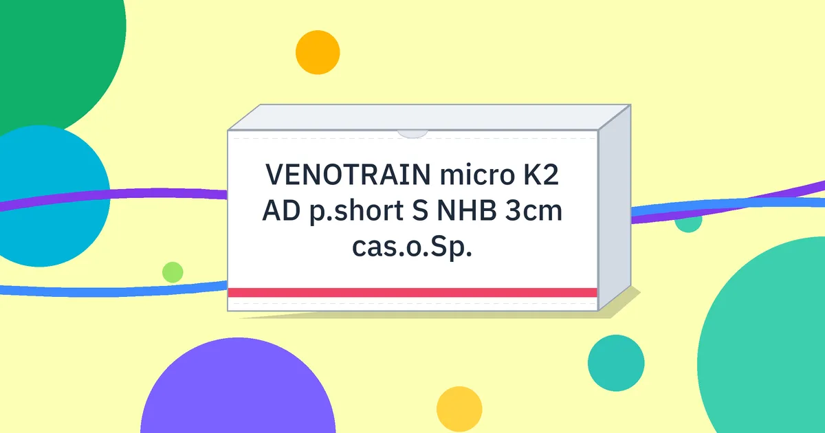 Symbolbild: Packung mit der Aufschrift VENOTRAIN micro K2 AD p.short S NHB 3cm cas.o.Sp. (PZN 20763013) – Verfügbarkeit und Bezug in Apotheken in Frankfurt am Main