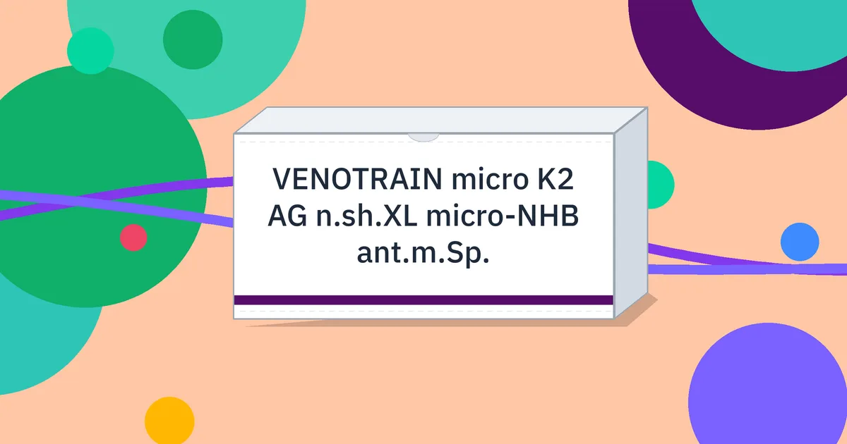 Symbolbild: Packung mit der Aufschrift VENOTRAIN micro K2 AG n.sh.XL micro-NHB ant.m.Sp. (PZN 16067242) – Verfügbarkeit und Bezug in Apotheken in Frankfurt am Main
