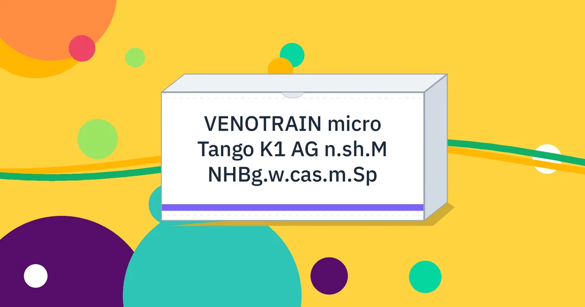 Symbolbild: Packung mit der Aufschrift VENOTRAIN micro Tango K1 AG n.sh.M NHBg.w.cas.m.Sp (PZN 20765087) – Verfügbarkeit und Bezug in Apotheken in Frankfurt am Main