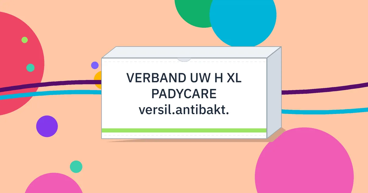 Symbolbild: Packung mit der Aufschrift VERBAND UW H XL PADYCARE versil.antibakt. (PZN 10939362) – Verfügbarkeit und Bezug in Apotheken in Frankfurt am Main