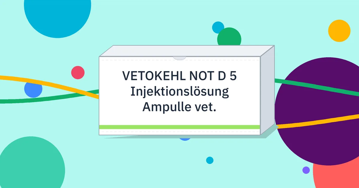 Symbolbild: Packung mit der Aufschrift VETOKEHL NOT D 5 Injektionslösung Ampulle vet. (PZN 04599620) – Verfügbarkeit und Bezug in Apotheken in Frankfurt am Main