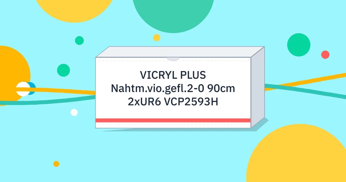 Symbolbild: Packung mit der Aufschrift VICRYL PLUS Nahtm.vio.gefl.2-0 90cm 2xUR6 VCP2593H (PZN 20895789) – Verfügbarkeit und Bezug in Apotheken in Frankfurt am Main