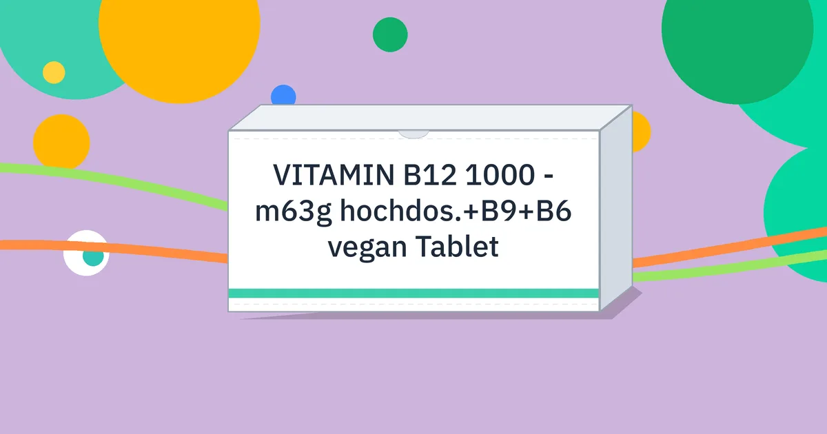 Symbolbild: Packung mit der Aufschrift VITAMIN B12 1000 -m63g hochdos.+B9+B6 vegan Tablet (PZN 13834758) – Verfügbarkeit und Bezug in Apotheken in Frankfurt am Main