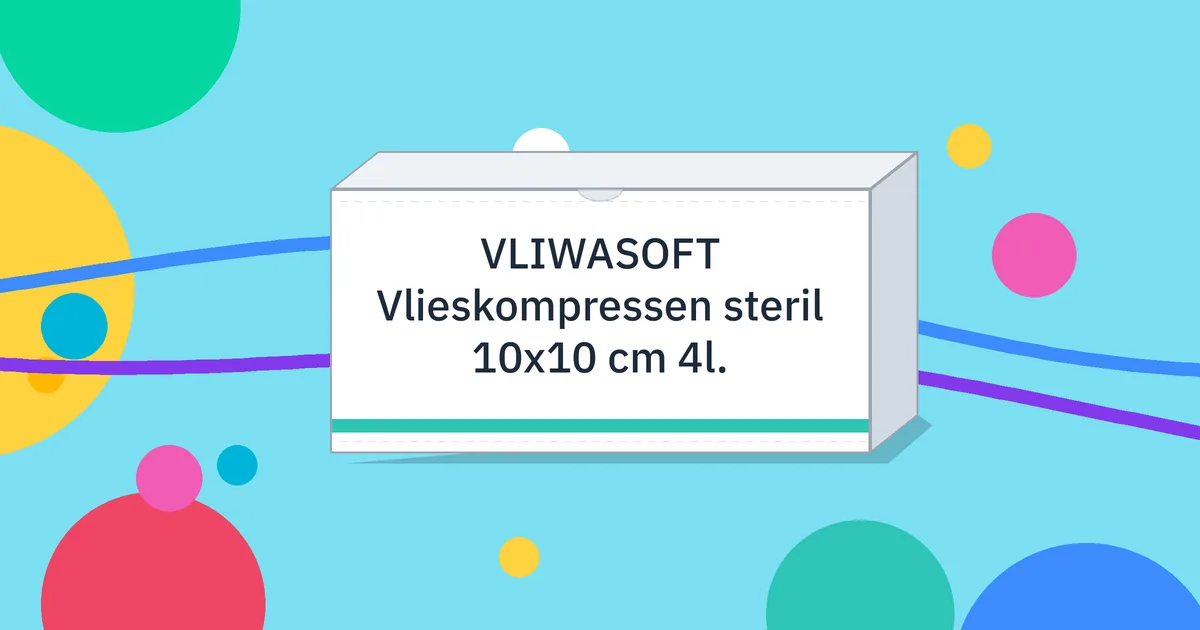 Symbolbild: Packung mit der Aufschrift VLIWASOFT Vlieskompressen steril 10x10 cm 4l. (PZN 18658711) – Verfügbarkeit und Bezug in Apotheken in Frankfurt am Main