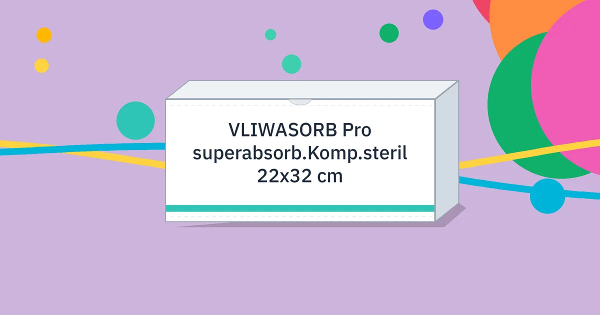 Symbolbild: Packung mit der Aufschrift VLIWASORB Pro superabsorb.Komp.steril 22x32 cm (PZN 17615467) – Verfügbarkeit und Bezug in Apotheken in Frankfurt am Main
