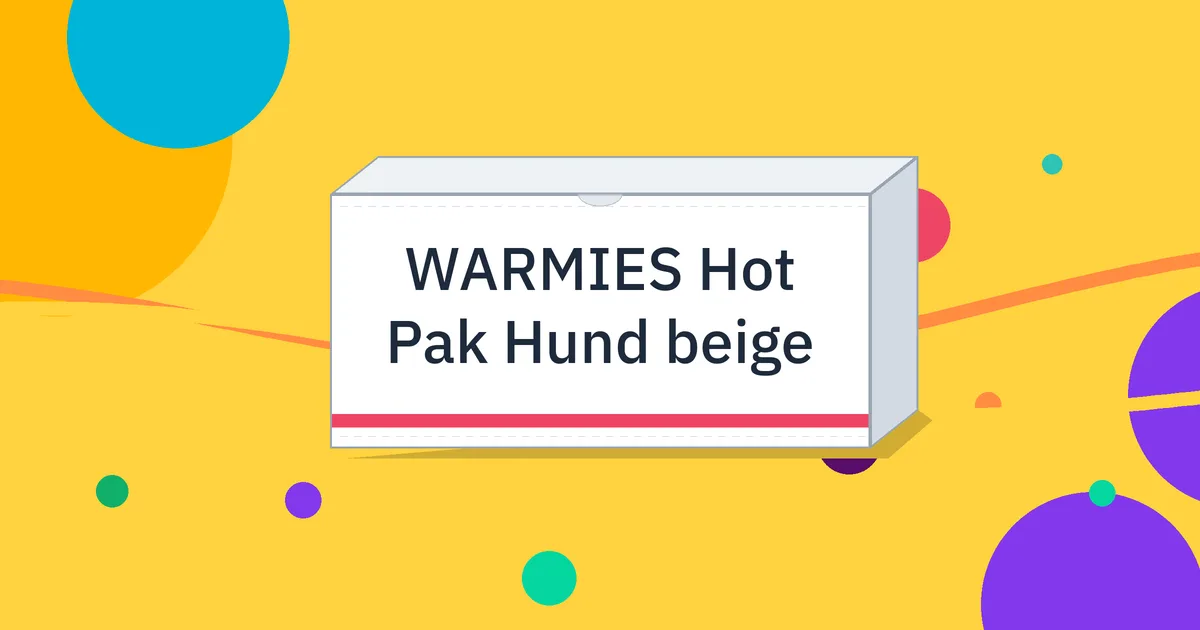Symbolbild: Packung mit der Aufschrift WARMIES Hot Pak Hund beige (PZN 09707758) – Verfügbarkeit und Bezug in Apotheken in Frankfurt am Main