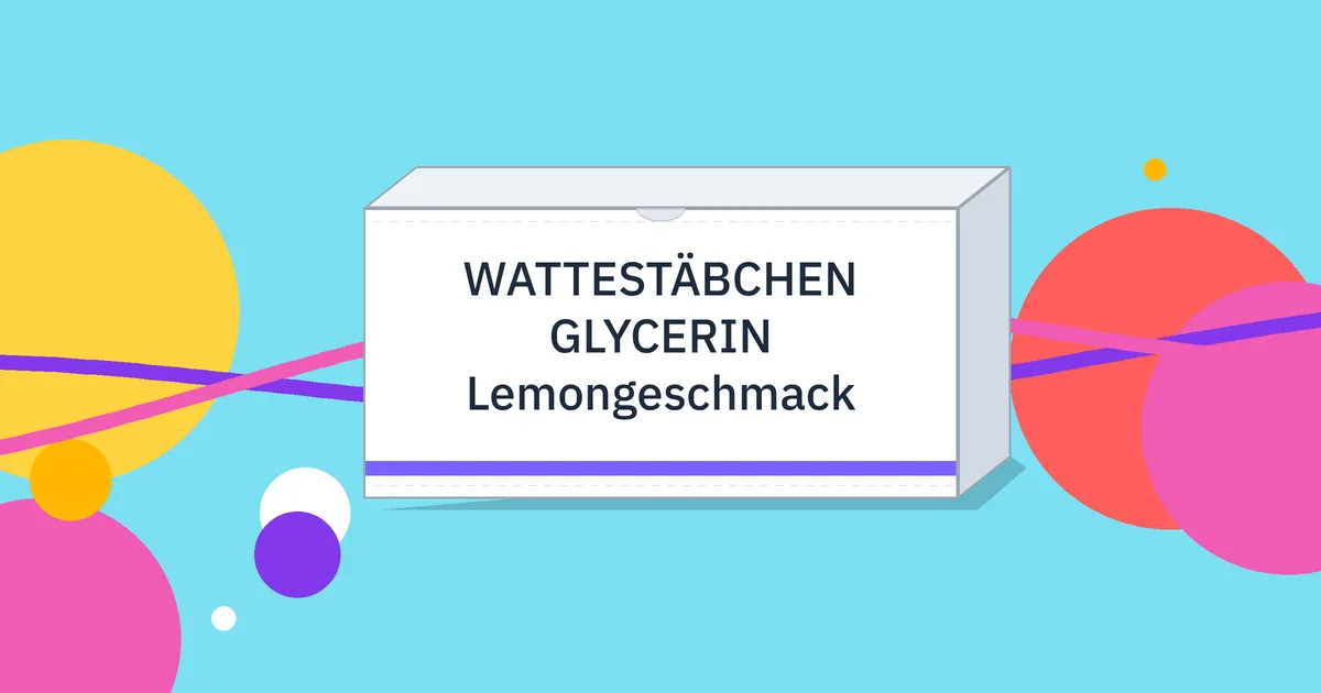Symbolbild: Packung mit der Aufschrift WATTESTÄBCHEN GLYCERIN Lemongeschmack (PZN 10831386) – Verfügbarkeit und Bezug in Apotheken in Frankfurt am Main