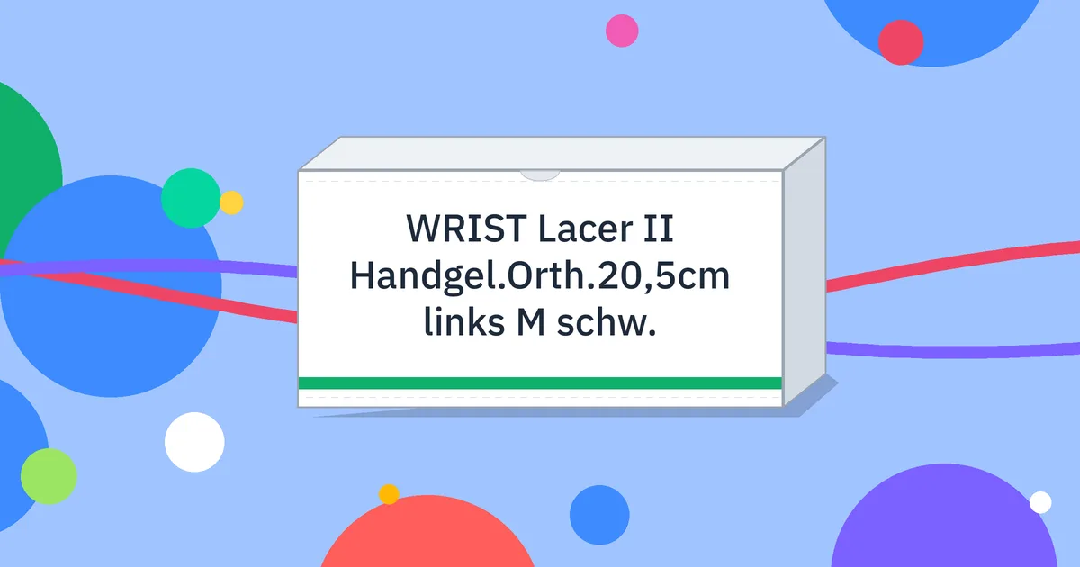 Symbolbild: Packung mit der Aufschrift WRIST Lacer II Handgel.Orth.20,5cm links M schw. (PZN 14048186) – Verfügbarkeit und Bezug in Apotheken in Frankfurt am Main