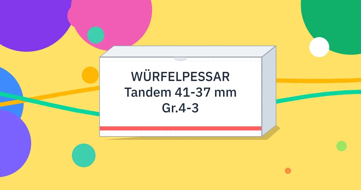 Symbolbild: Packung mit der Aufschrift WÜRFELPESSAR Tandem 41-37 mm Gr.4-3 (PZN 04655614) – Verfügbarkeit und Bezug in Apotheken in Frankfurt am Main