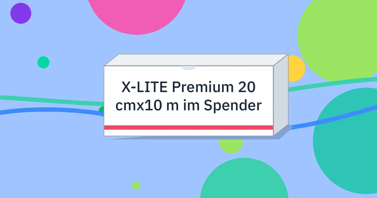 Symbolbild: Packung mit der Aufschrift X-LITE Premium 20 cmx10 m im Spender (PZN 14405717) – Verfügbarkeit und Bezug in Apotheken in Frankfurt am Main