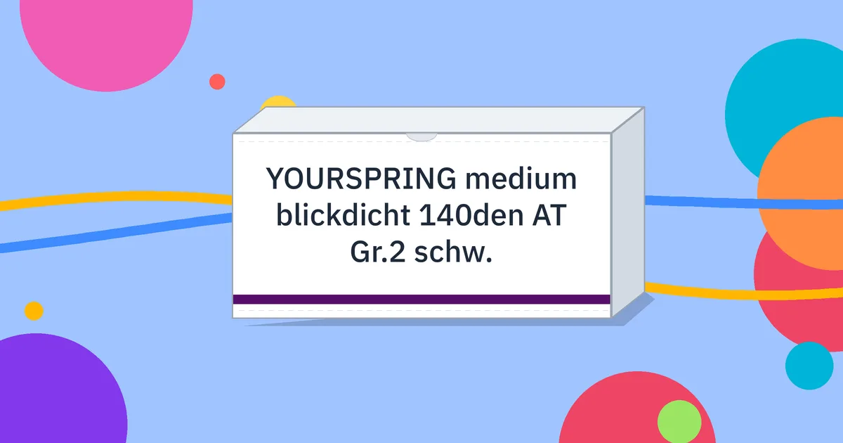 Symbolbild: Packung mit der Aufschrift YOURSPRING medium blickdicht 140den AT Gr.2 schw. (PZN 18057816) – Verfügbarkeit und Bezug in Apotheken in Frankfurt am Main