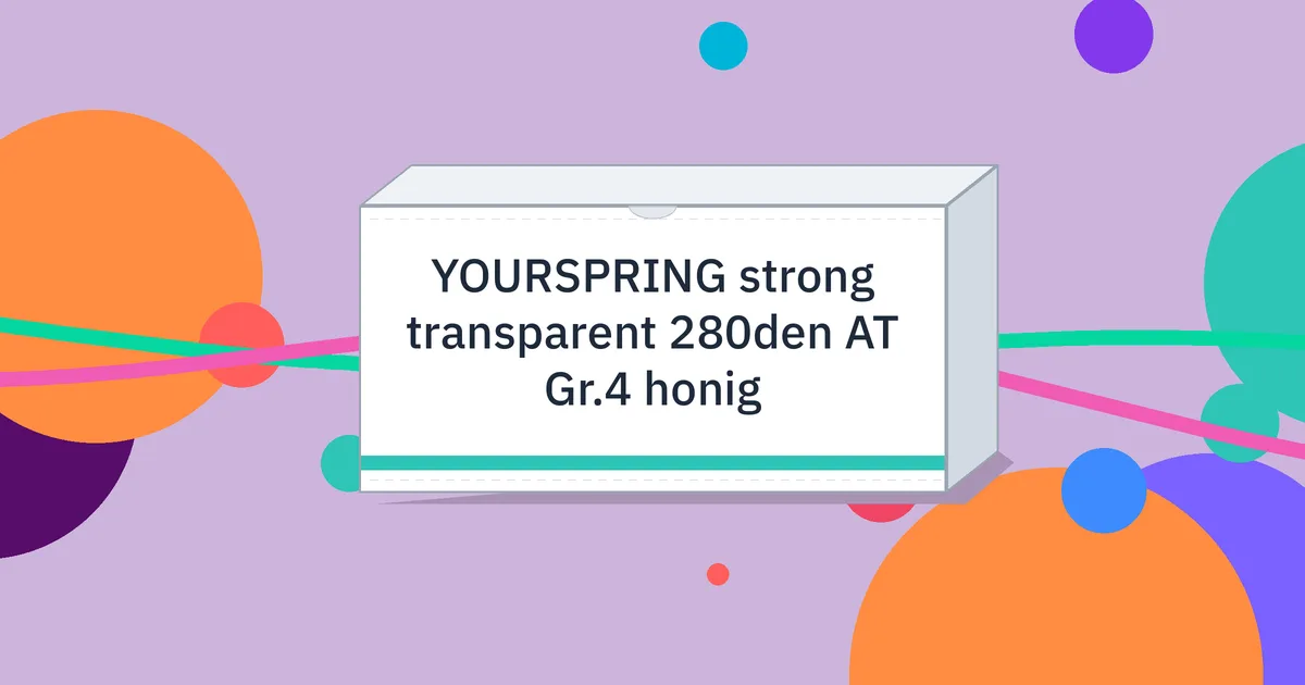 Symbolbild: Packung mit der Aufschrift YOURSPRING strong transparent 280den AT Gr.4 honig (PZN 18058282) – Verfügbarkeit und Bezug in Apotheken in Frankfurt am Main
