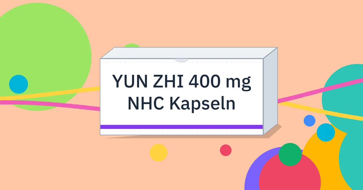 Symbolbild: Packung mit der Aufschrift YUN ZHI 400 mg NHC Kapseln (PZN 04254654) – Verfügbarkeit und Bezug in Apotheken in Frankfurt am Main