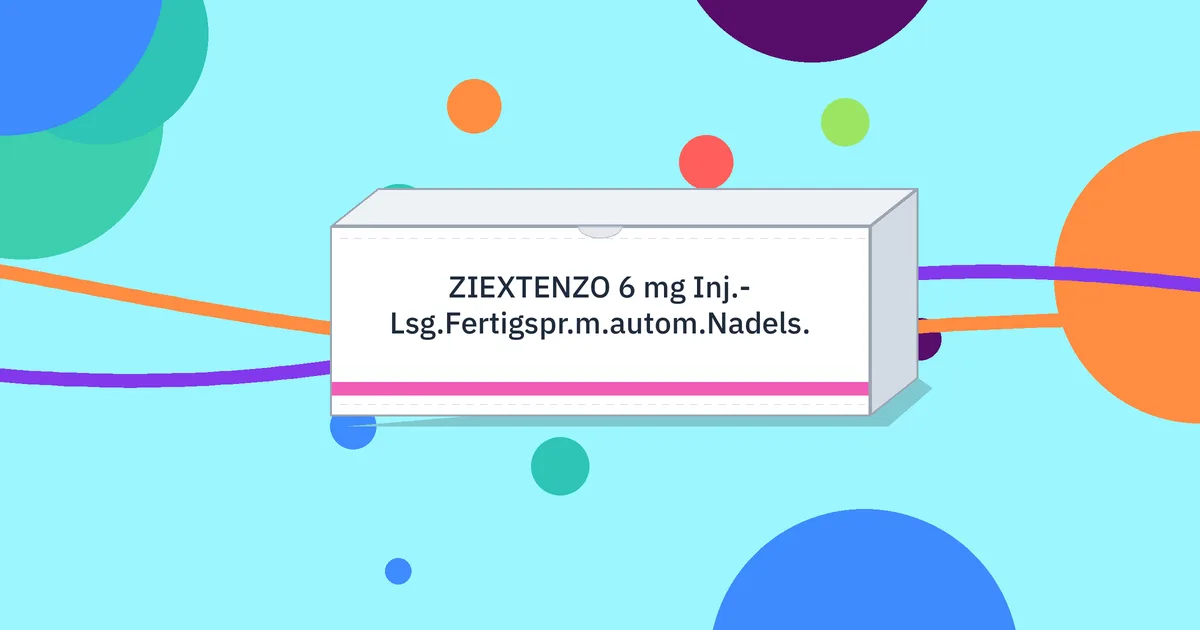 Symbolbild: Packung mit der Aufschrift ZIEXTENZO 6 mg Inj.-Lsg.Fertigspr.m.autom.Nadels. (PZN 18087088) – Verfügbarkeit und Bezug in Apotheken in Frankfurt am Main