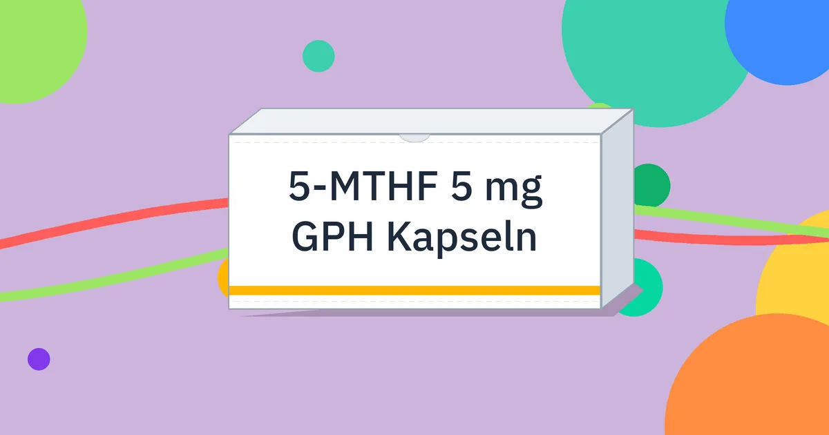 Symbolbild: Packung mit der Aufschrift 5-MTHF 5 mg GPH Kapseln (PZN 20051442) – Verfügbarkeit und Bezug in Apotheken in Frankfurt am Main