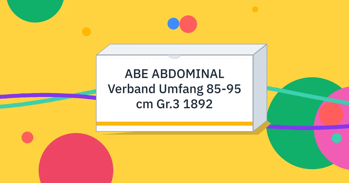 Symbolbild: Packung mit der Aufschrift ABE ABDOMINAL Verband Umfang 85-95 cm Gr.3 1892 (PZN 01363704) – Verfügbarkeit und Bezug in Apotheken in Frankfurt am Main
