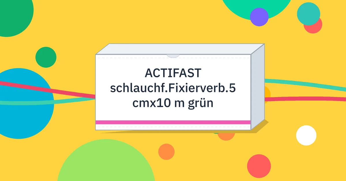 Symbolbild: Packung mit der Aufschrift ACTIFAST schlauchf.Fixierverb.5 cmx10 m grün (PZN 19453158) – Verfügbarkeit und Bezug in Apotheken in Frankfurt am Main