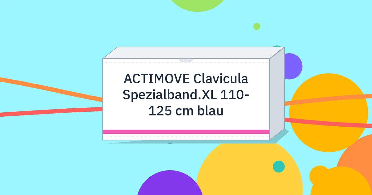 Symbolbild: Packung mit der Aufschrift ACTIMOVE Clavicula Spezialband.XL 110-125 cm blau (PZN 18222936) – Verfügbarkeit und Bezug in Apotheken in Frankfurt am Main