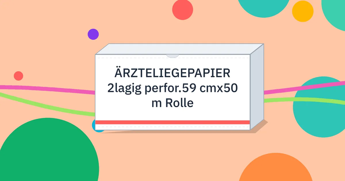 Symbolbild: Packung mit der Aufschrift ÄRZTELIEGEPAPIER 2lagig perfor.59 cmx50 m Rolle (PZN 01234444) – Verfügbarkeit und Bezug in Apotheken in Frankfurt am Main
