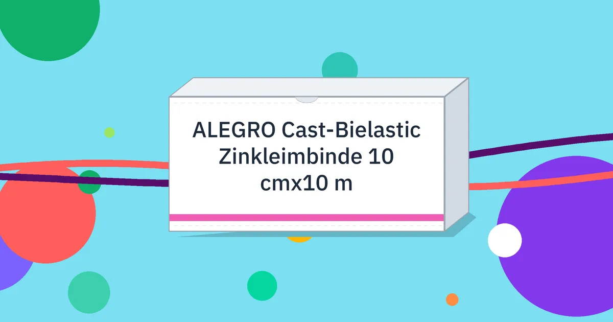 Symbolbild: Packung mit der Aufschrift ALEGRO Cast-Bielastic Zinkleimbinde 10 cmx10 m (PZN 02173762) – Verfügbarkeit und Bezug in Apotheken in Frankfurt am Main