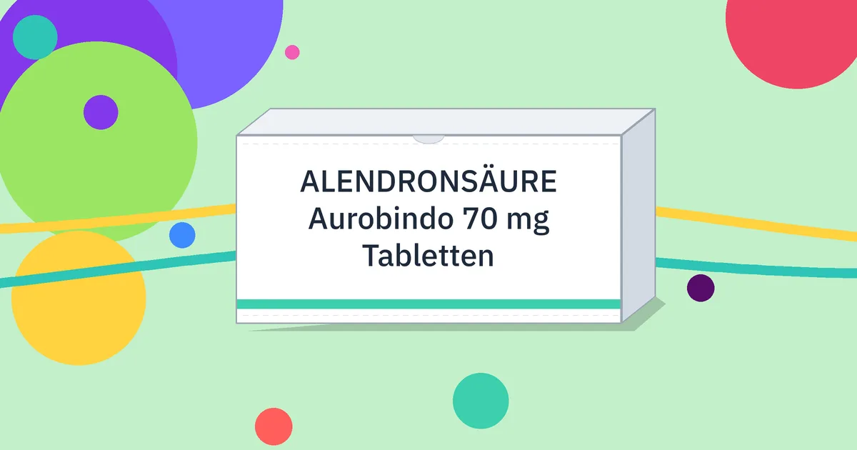 Symbolbild: Packung mit der Aufschrift ALENDRONSÄURE Aurobindo 70 mg Tabletten (PZN 18122324) – Verfügbarkeit und Bezug in Apotheken in Frankfurt am Main