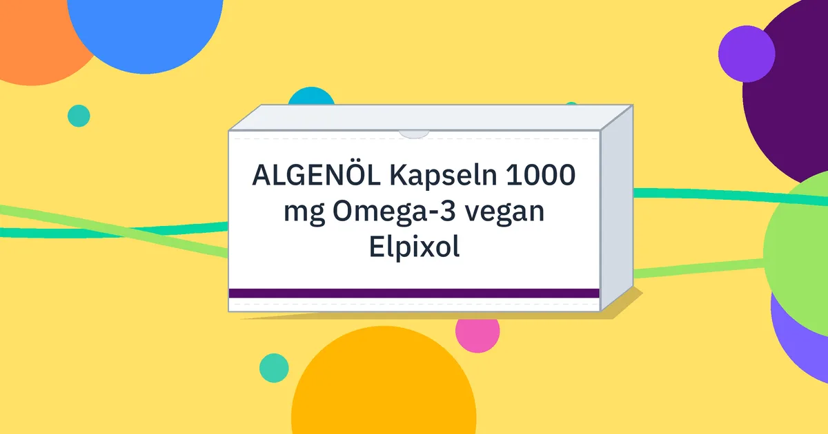Symbolbild: Packung mit der Aufschrift ALGENÖL Kapseln 1000 mg Omega-3 vegan Elpixol (PZN 18759530) – Verfügbarkeit und Bezug in Apotheken in Frankfurt am Main