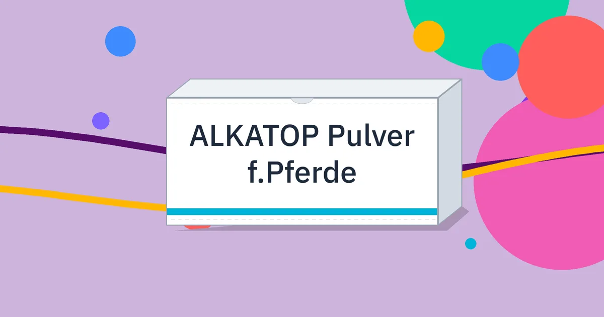 Symbolbild: Packung mit der Aufschrift ALKATOP Pulver f.Pferde (PZN 04089652) – Verfügbarkeit und Bezug in Apotheken in Frankfurt am Main
