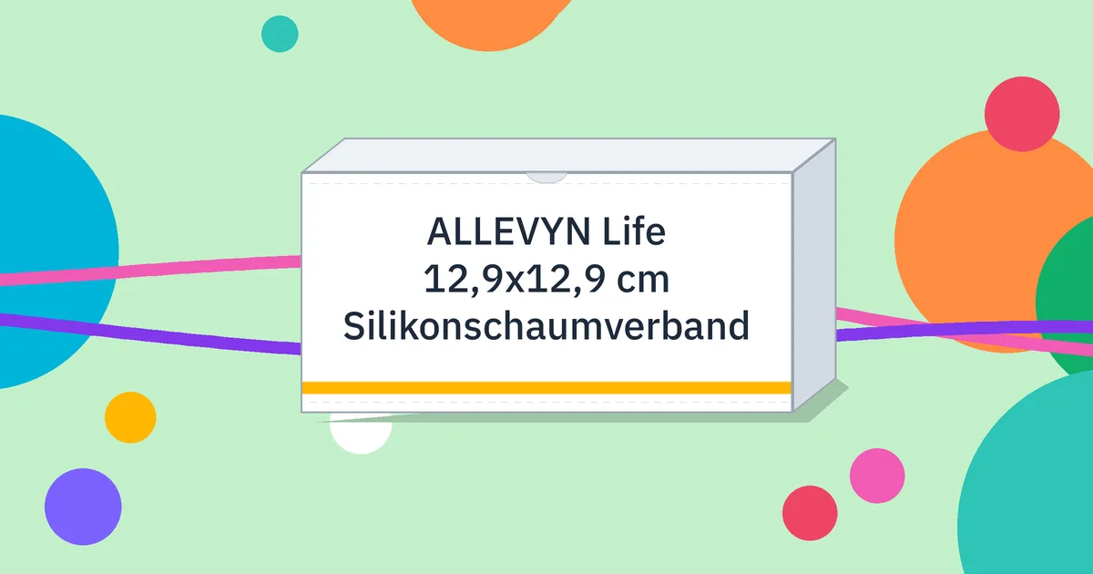 Symbolbild: Packung mit der Aufschrift ALLEVYN Life 12,9x12,9 cm Silikonschaumverband (PZN 18736457) – Verfügbarkeit und Bezug in Apotheken in Frankfurt am Main