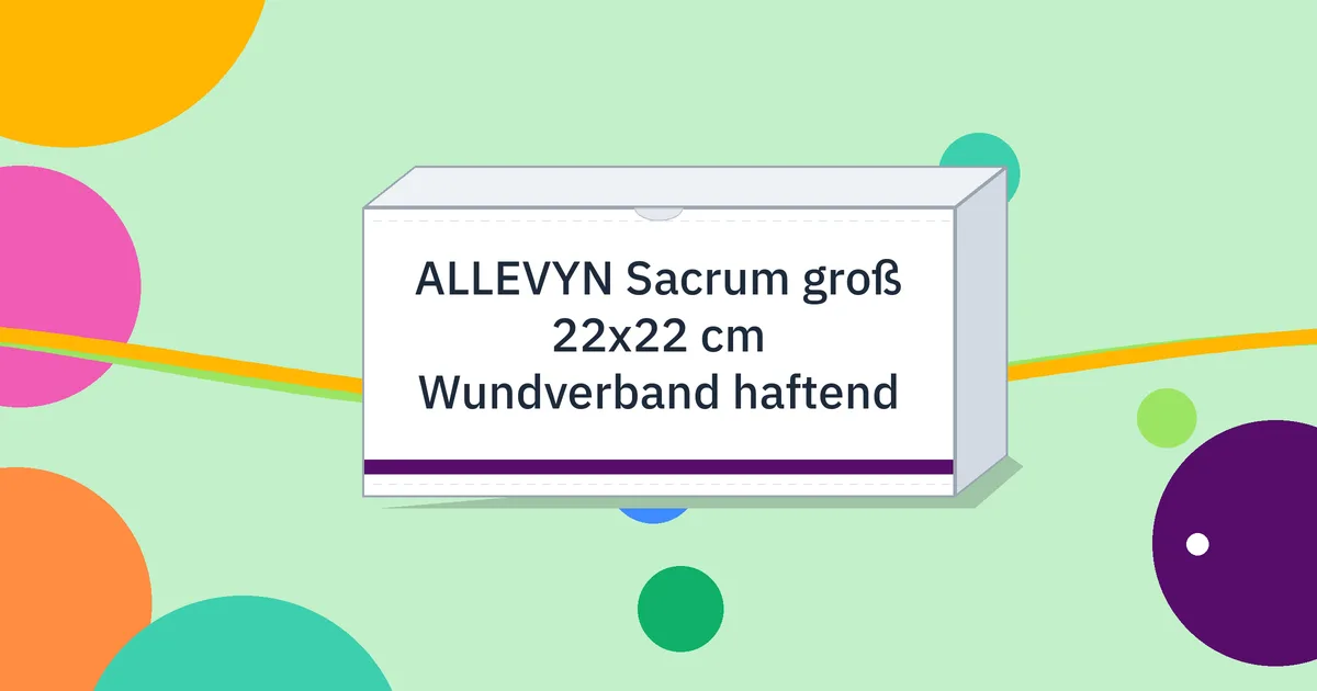 Symbolbild: Packung mit der Aufschrift ALLEVYN Sacrum groß 22x22 cm Wundverband haftend (PZN 16348751) – Verfügbarkeit und Bezug in Apotheken in Frankfurt am Main