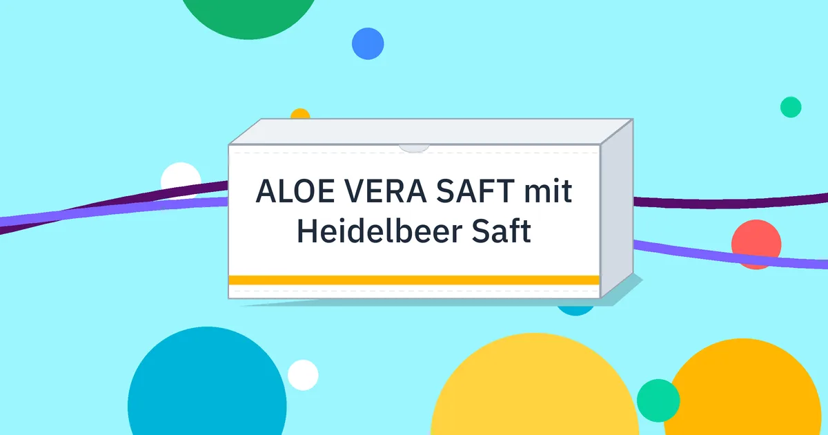 Symbolbild: Packung mit der Aufschrift ALOE VERA SAFT mit Heidelbeer Saft (PZN 08446149) – Verfügbarkeit und Bezug in Apotheken in Frankfurt am Main