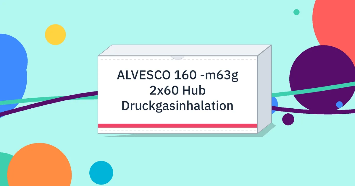 Symbolbild: Packung mit der Aufschrift ALVESCO 160 -m63g 2x60 Hub Druckgasinhalation (PZN 06934620) – Verfügbarkeit und Bezug in Apotheken in Frankfurt am Main