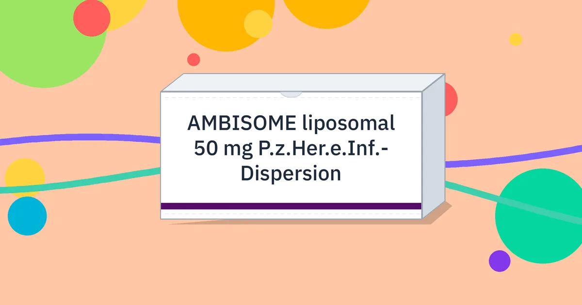 Symbolbild: Packung mit der Aufschrift AMBISOME liposomal 50 mg P.z.Her.e.Inf.-Dispersion (PZN 19238603) – Verfügbarkeit und Bezug in Apotheken in Frankfurt am Main