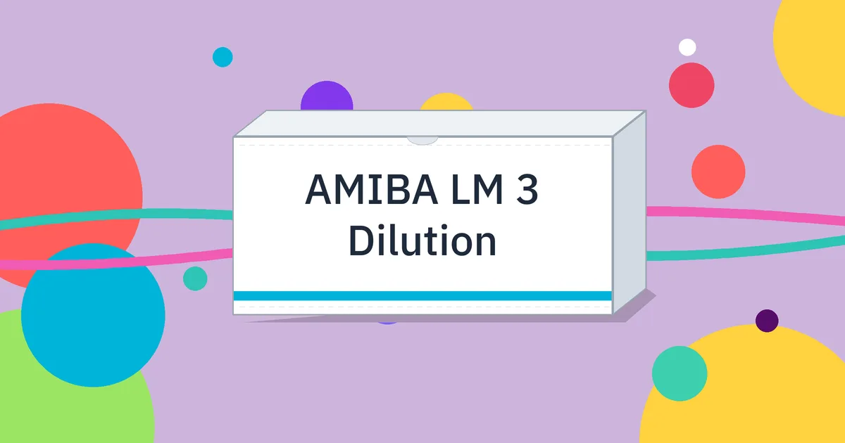 Symbolbild: Packung mit der Aufschrift AMIBA LM 3 Dilution (PZN 13318442) – Verfügbarkeit und Bezug in Apotheken in Frankfurt am Main