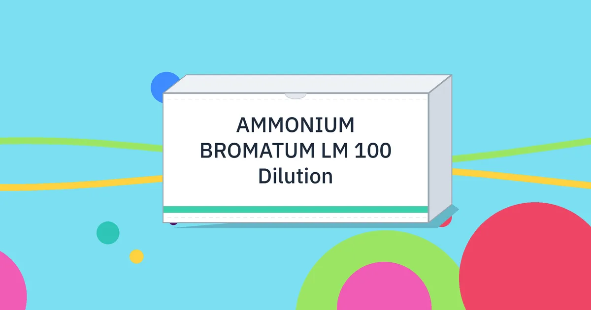 Symbolbild: Packung mit der Aufschrift AMMONIUM BROMATUM LM 100 Dilution (PZN 13320692) – Verfügbarkeit und Bezug in Apotheken in Frankfurt am Main