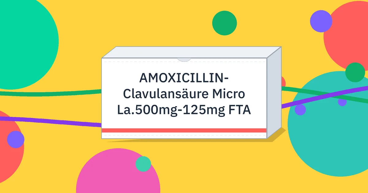 Symbolbild: Packung mit der Aufschrift AMOXICILLIN-Clavulansäure Micro La.500mg-125mg FTA (PZN 14334377) – Verfügbarkeit und Bezug in Apotheken in Frankfurt am Main