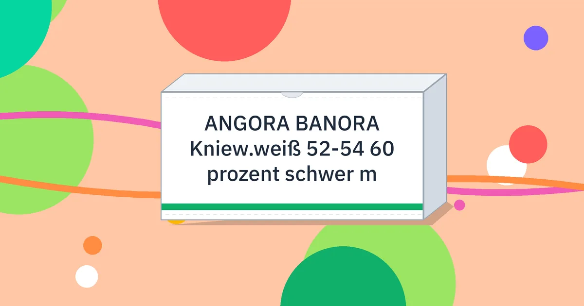 Symbolbild: Packung mit der Aufschrift ANGORA BANORA Kniew.weiß 52-54 60 prozent schwer m (PZN 02769124) – Verfügbarkeit und Bezug in Apotheken in Frankfurt am Main