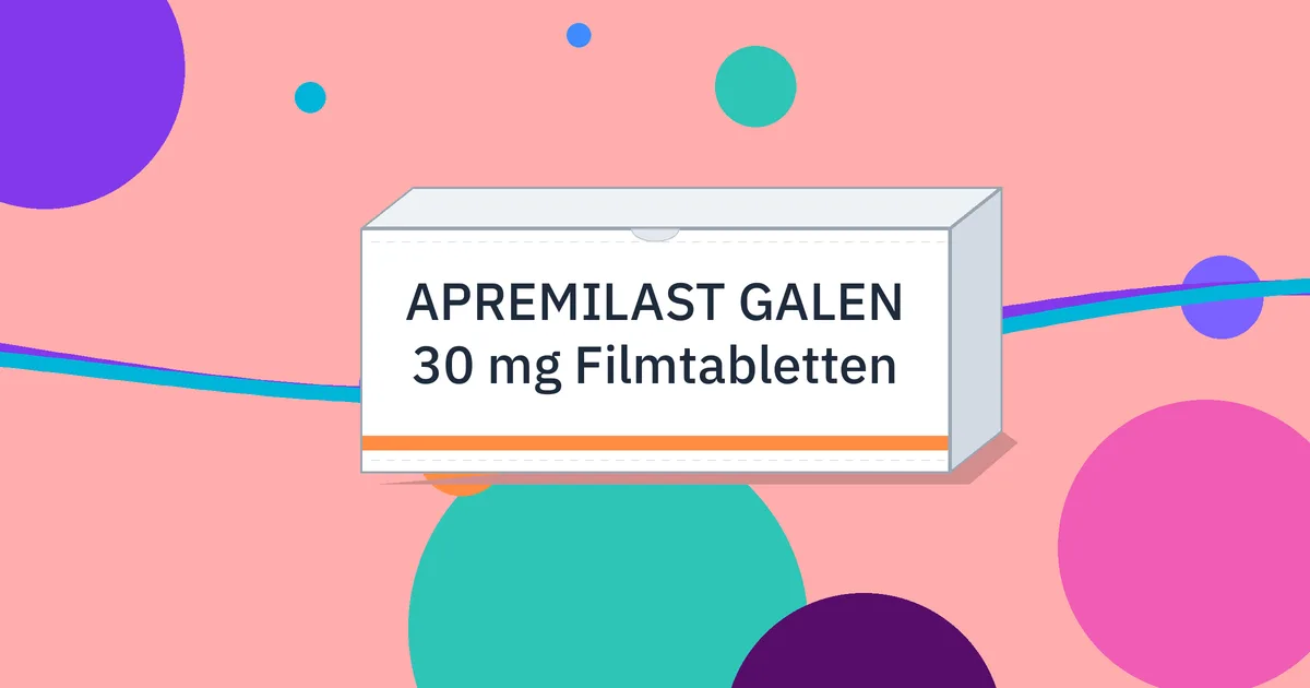 Symbolbild: Packung mit der Aufschrift APREMILAST GALEN 30 mg Filmtabletten (PZN 20001993) – Verfügbarkeit und Bezug in Apotheken in Frankfurt am Main