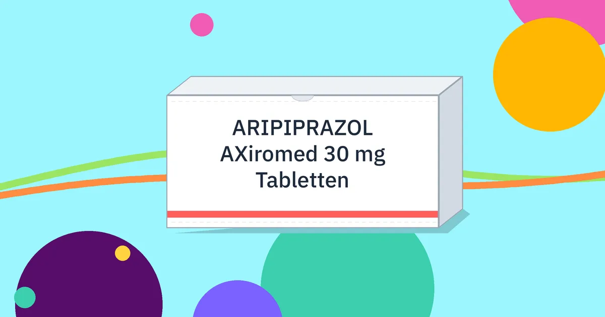 Symbolbild: Packung mit der Aufschrift ARIPIPRAZOL AXiromed 30 mg Tabletten (PZN 13817197) – Verfügbarkeit und Bezug in Apotheken in Frankfurt am Main