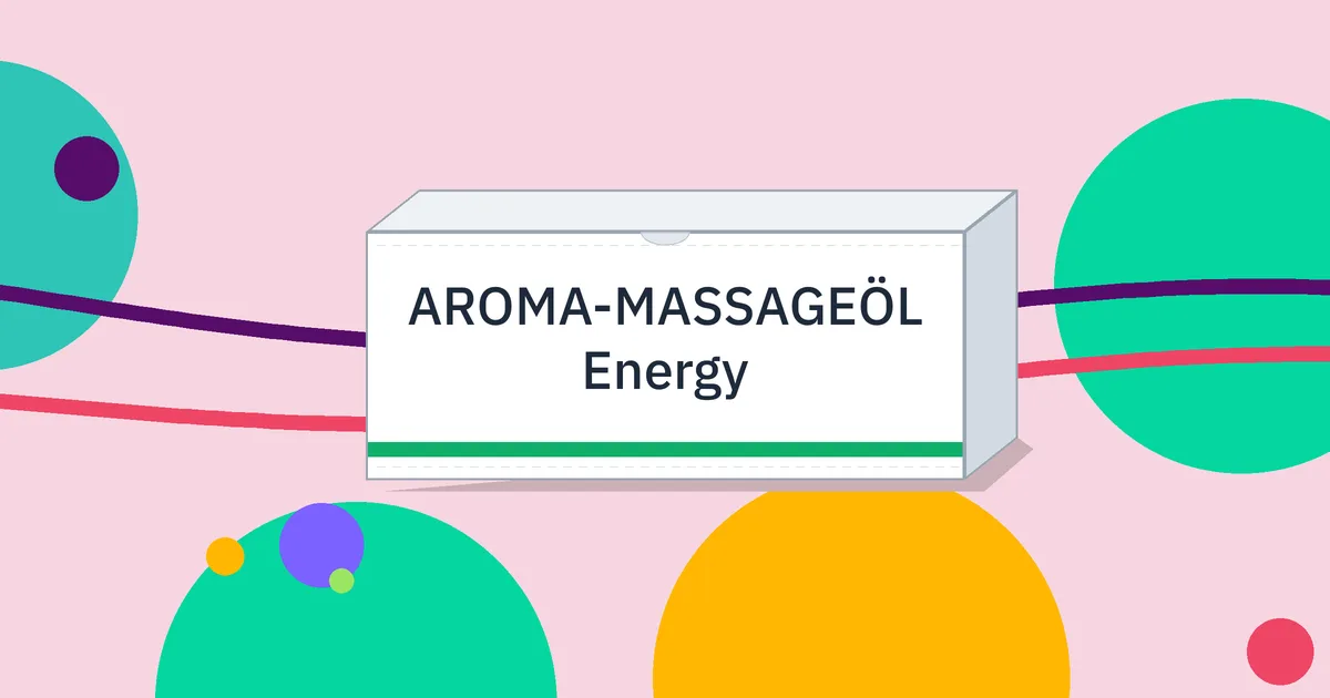 Symbolbild: Packung mit der Aufschrift AROMA-MASSAGEÖL Energy (PZN 11599632) – Verfügbarkeit und Bezug in Apotheken in Frankfurt am Main
