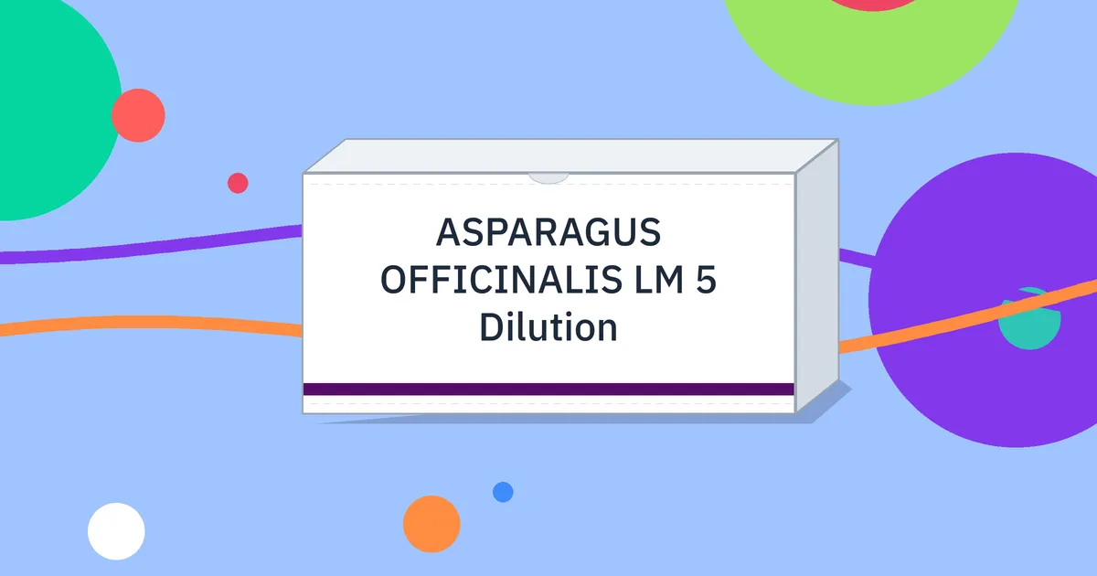 Symbolbild: Packung mit der Aufschrift ASPARAGUS OFFICINALIS LM 5 Dilution (PZN 13402680) – Verfügbarkeit und Bezug in Apotheken in Frankfurt am Main