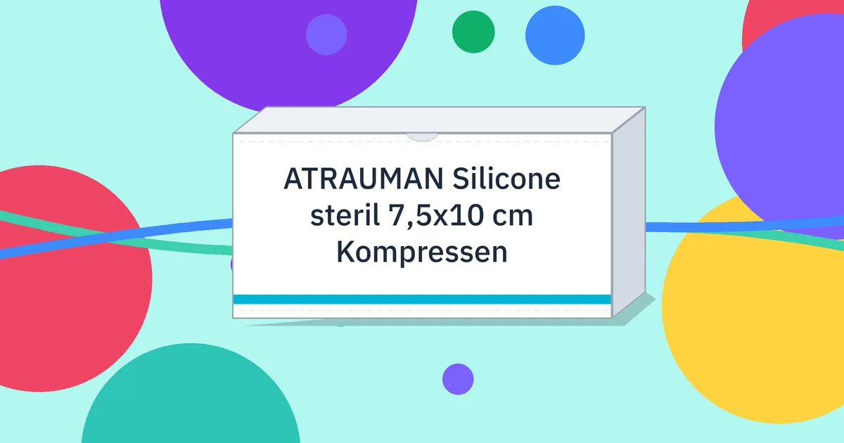 Symbolbild: Packung mit der Aufschrift ATRAUMAN Silicone steril 7,5x10 cm Kompressen (PZN 11666096) – Verfügbarkeit und Bezug in Apotheken in Frankfurt am Main