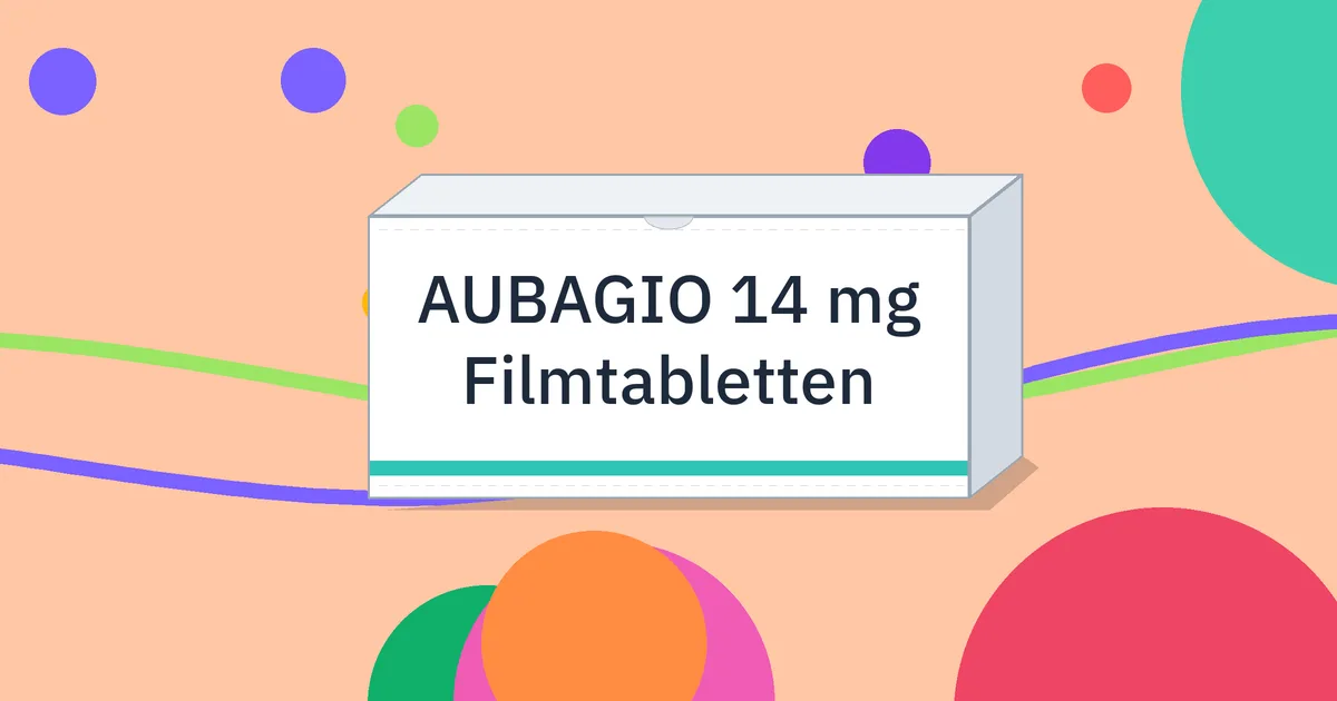 Symbolbild: Packung mit der Aufschrift AUBAGIO 14 mg Filmtabletten (PZN 16679488) – Verfügbarkeit und Bezug in Apotheken in Frankfurt am Main