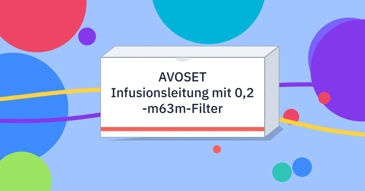 Symbolbild: Packung mit der Aufschrift AVOSET Infusionsleitung mit 0,2 -m63m-Filter (PZN 18702180) – Verfügbarkeit und Bezug in Apotheken in Frankfurt am Main